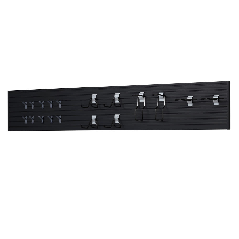 19 Piece Slatwall Panel, Sports Hook Storage Set - Black Slatwall